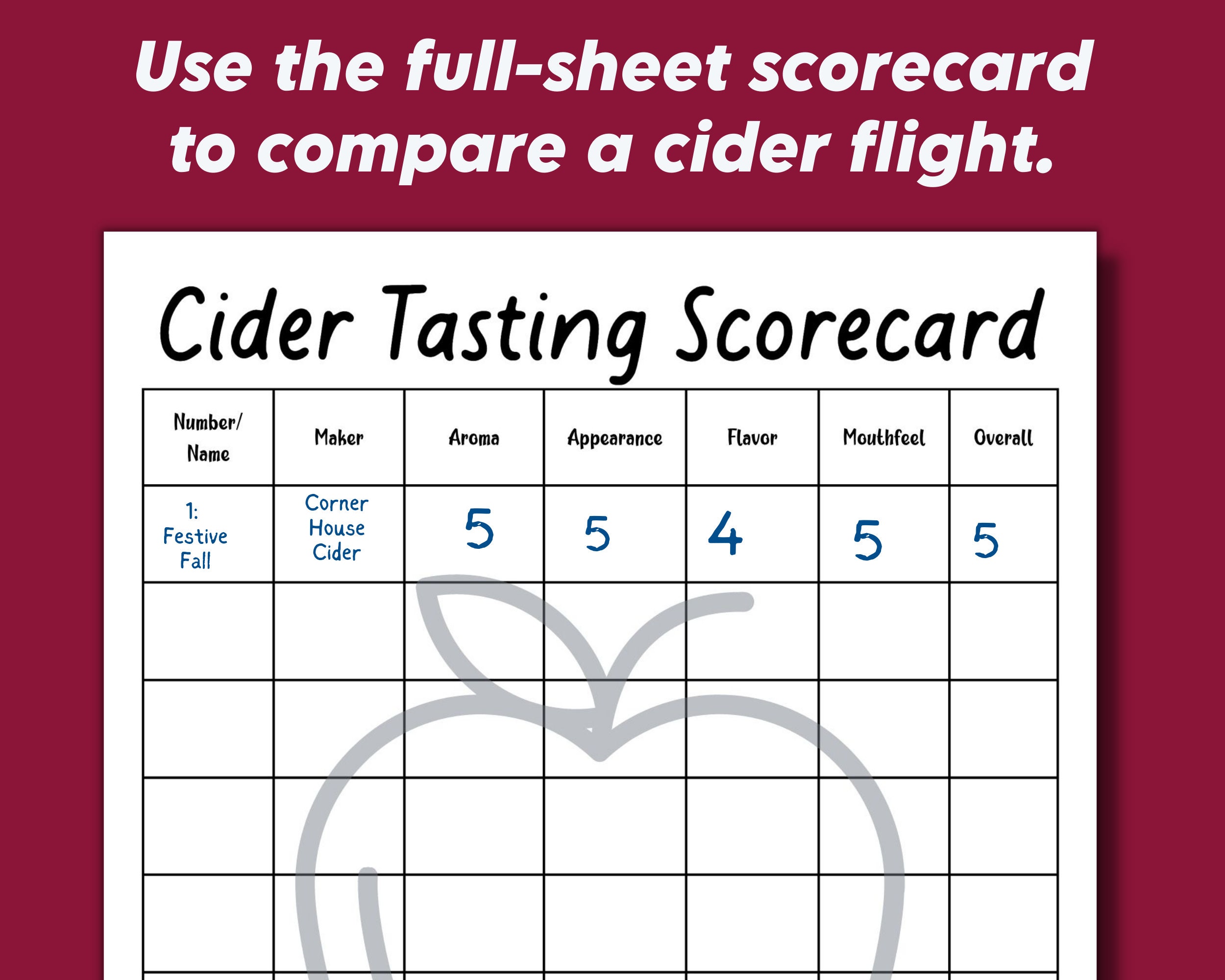 Cider Tasting Score Card, Host a Happy Hour Hard Cider Tasting Flight ...