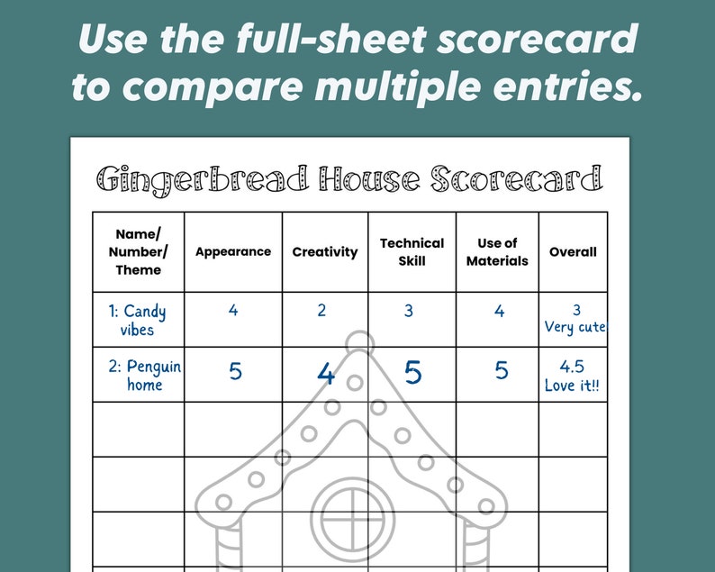Gingerbread House Decorating Contest Score Card, Christmas Cookie Home ...