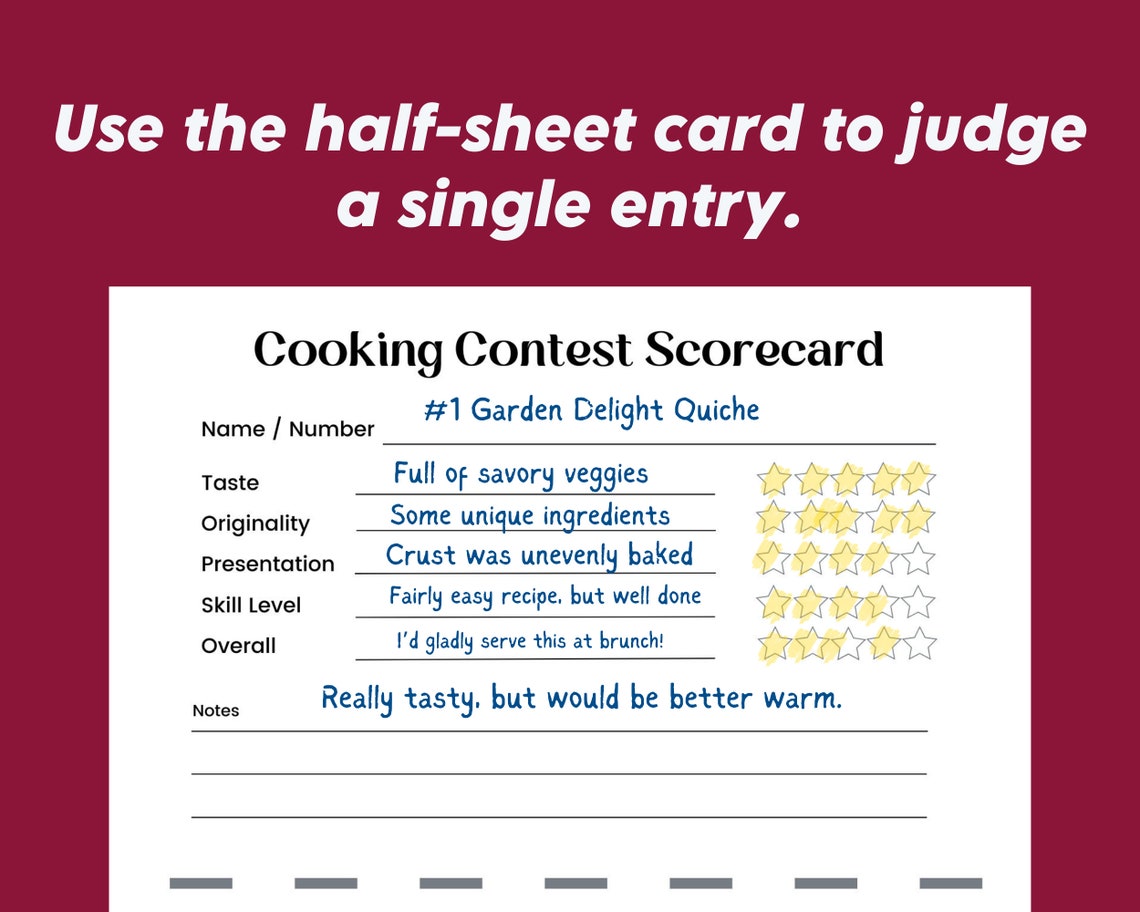 Cooking Contest Score Card, Cookoff Party Food Tasting Game, Food ...