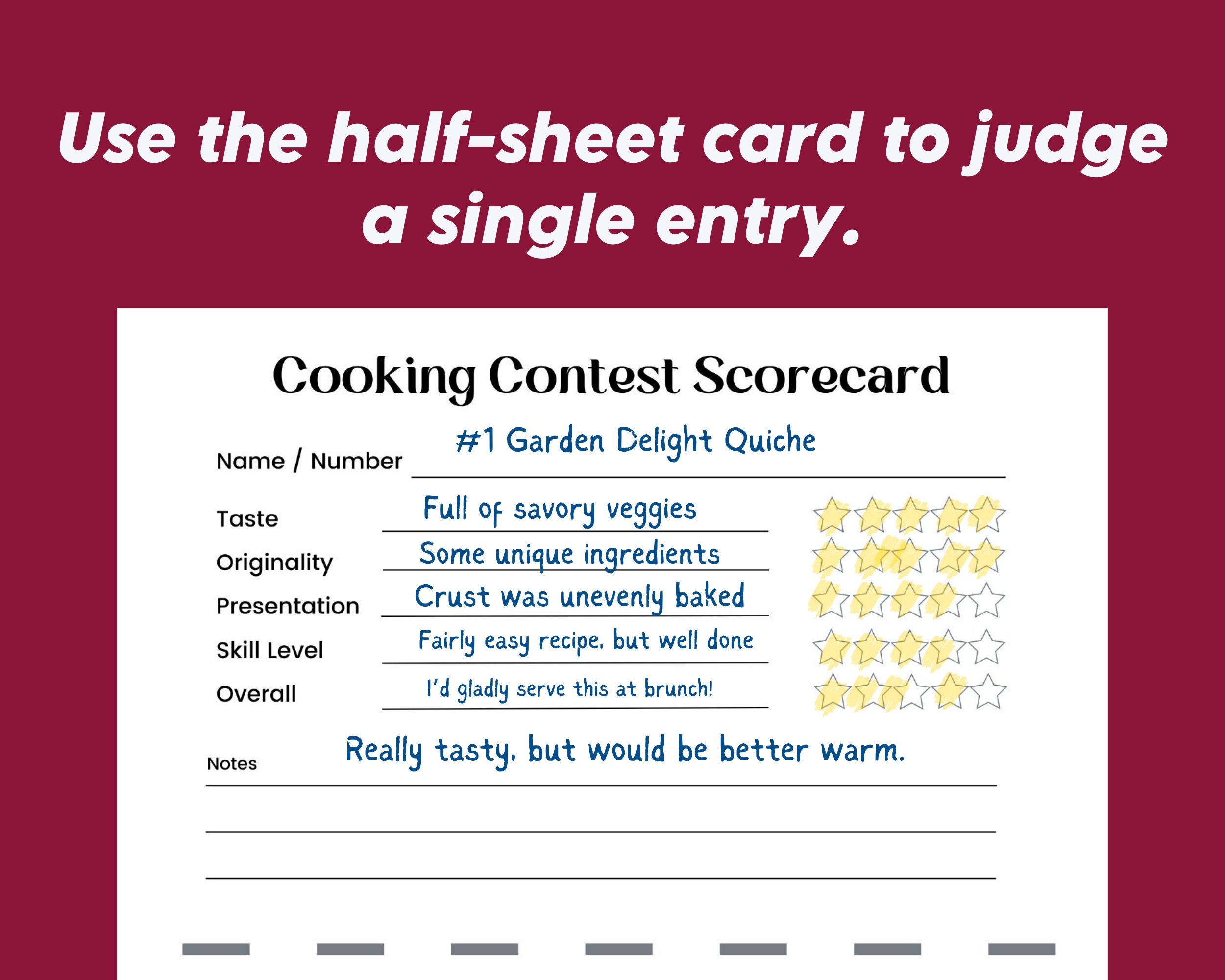 Cooking Contest Score Card, Cookoff Party Food Tasting Game, Food ...
