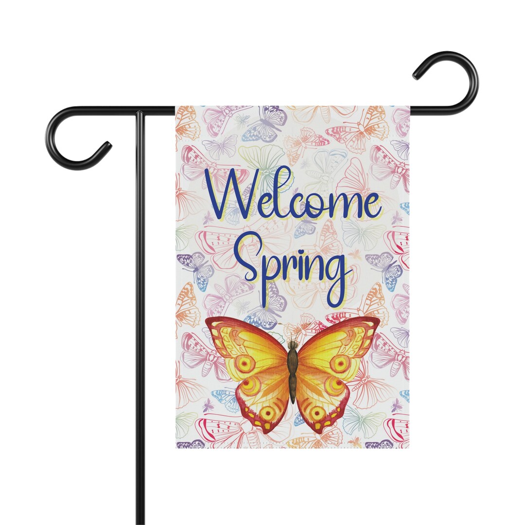 Welcome Spring Butterfly Garden Flag to Colorful Banner - Etsy