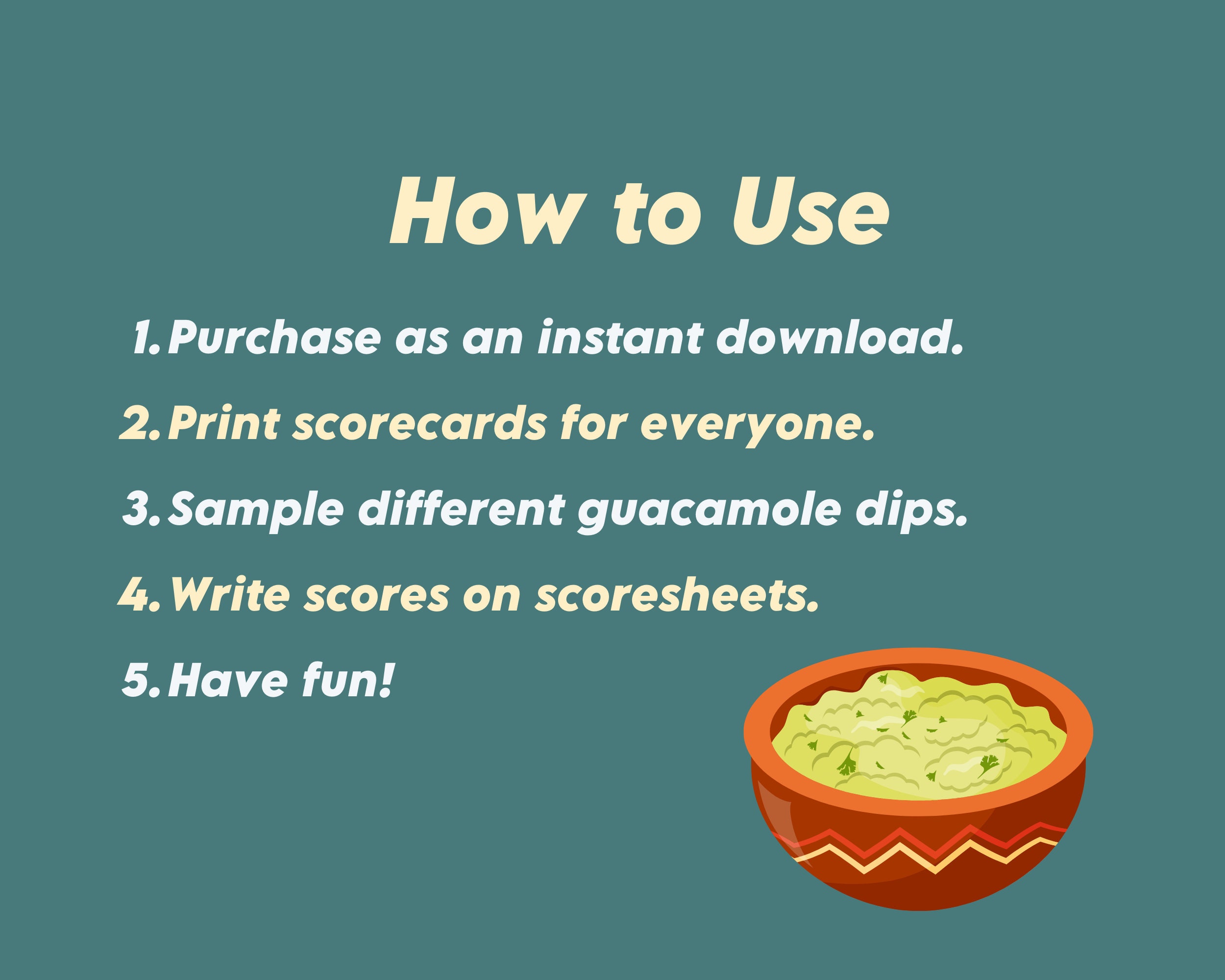 Guacamole Tasting Score Card, Guac Scorecards for Best Guacamole Cinco ...