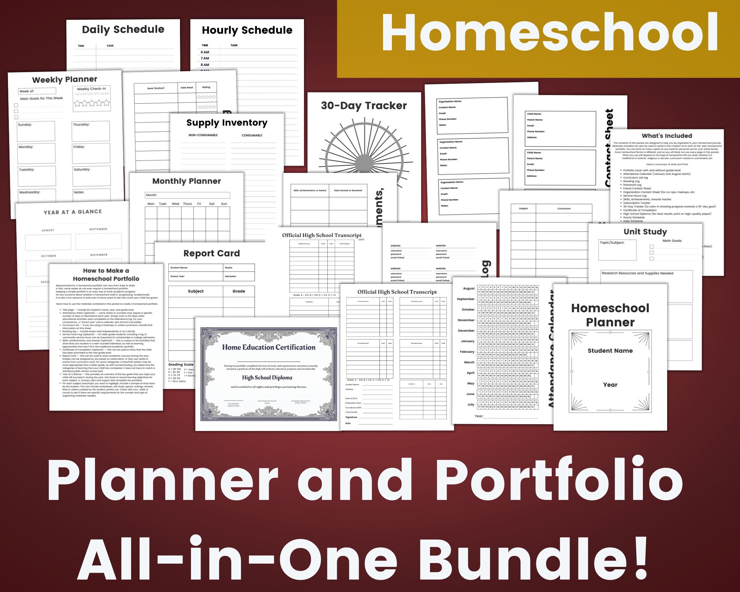 Homeschool Planner Printable and Home Education Portfolio With - Etsy