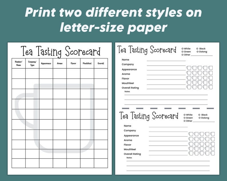 Tea Tasting Score Card, Tea Party Games Tea Party Printable Tasting ...