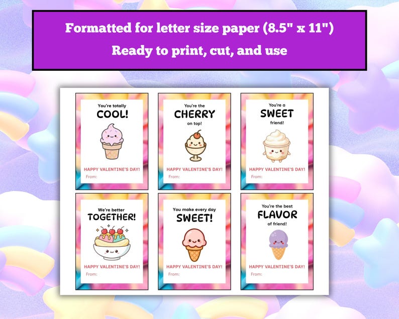Ice Cream Valentine Cards for Kids – Last Minute Printable Kid ...
