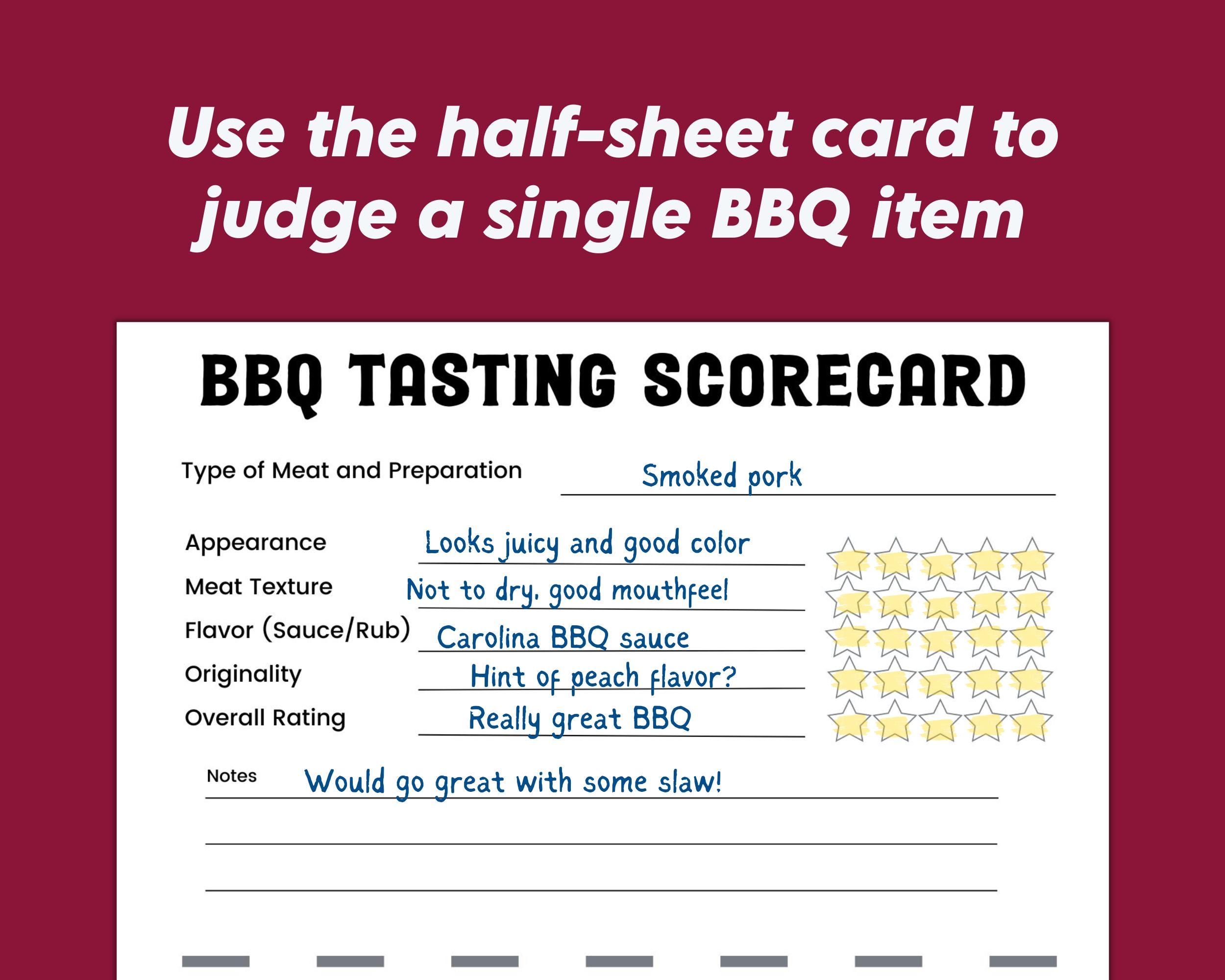 BBQ Tasting Score Card, Barbecue Cookoff Party Food Tasting Game, Food ...