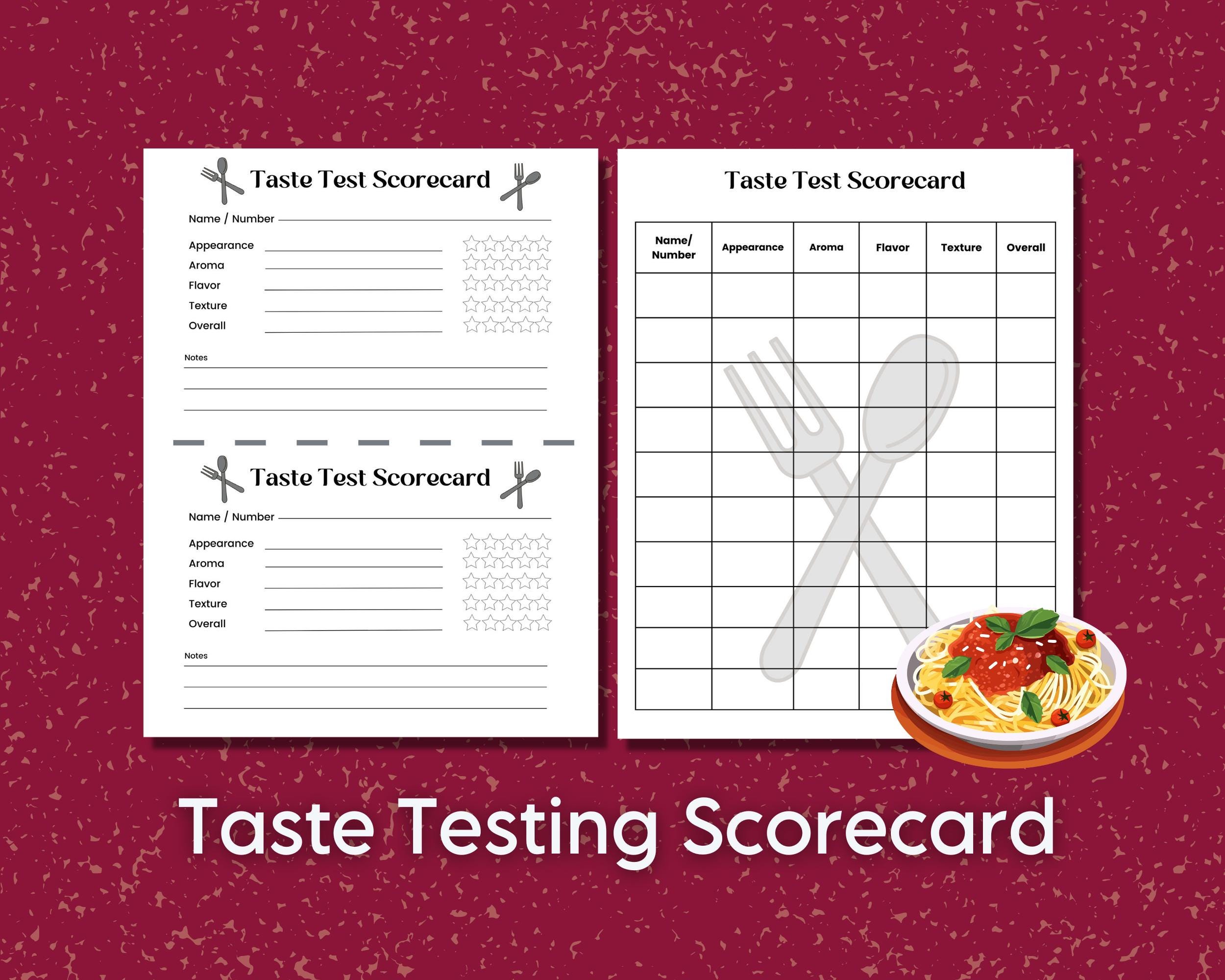 Taste Testing Challenge Contest Score Card, Cookoff Party Food Tasting ...