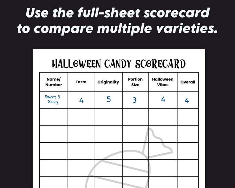 Halloween Candy Score Card, Spooky Season Party Contest Judges ...