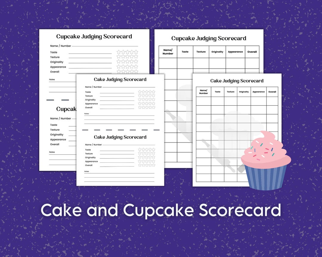 Cake and Cupcake Score Card, Tasting and Decorating Contest Scorecard ...