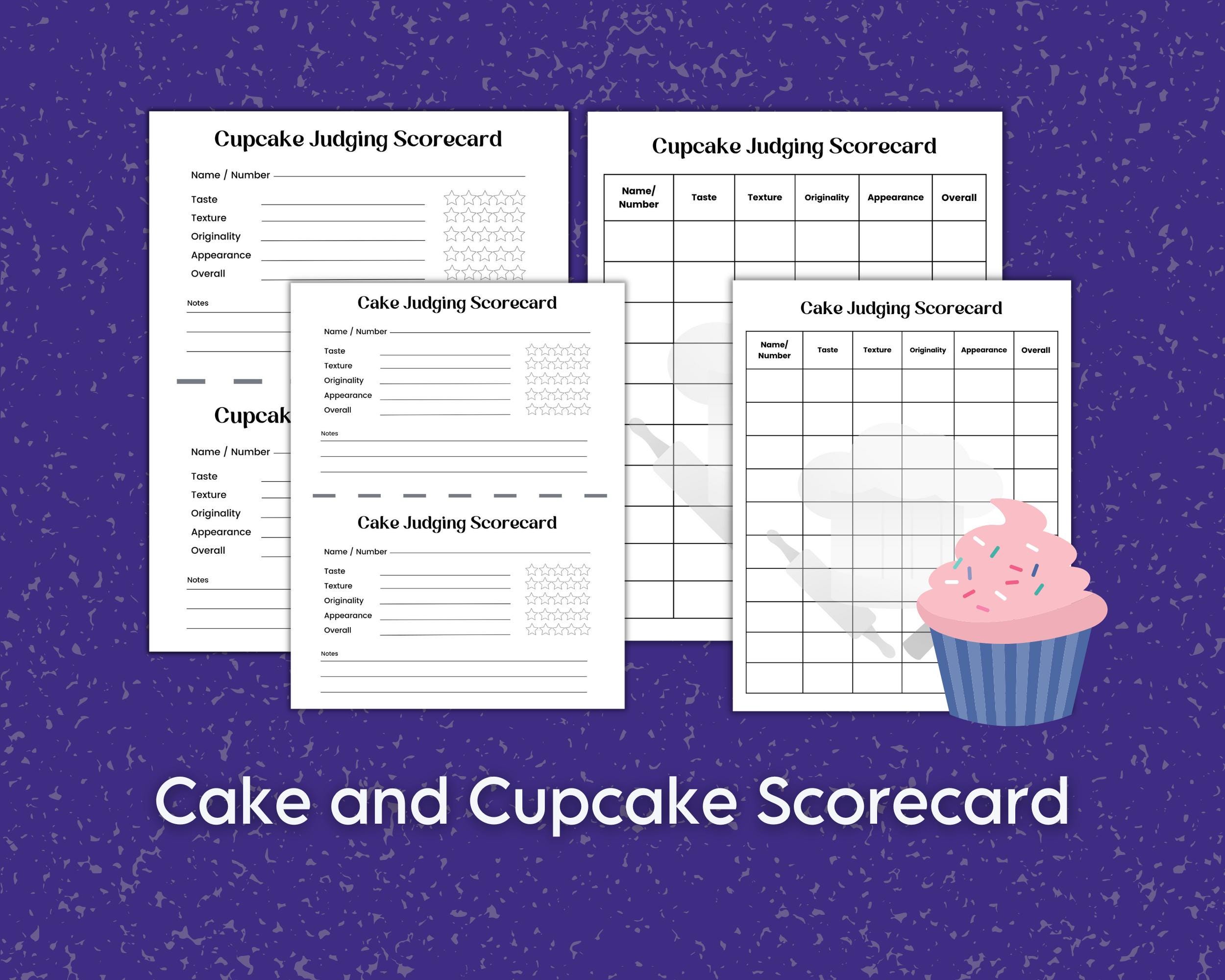 Cake and Cupcake Score Card, Tasting and Decorating Contest Scorecard ...
