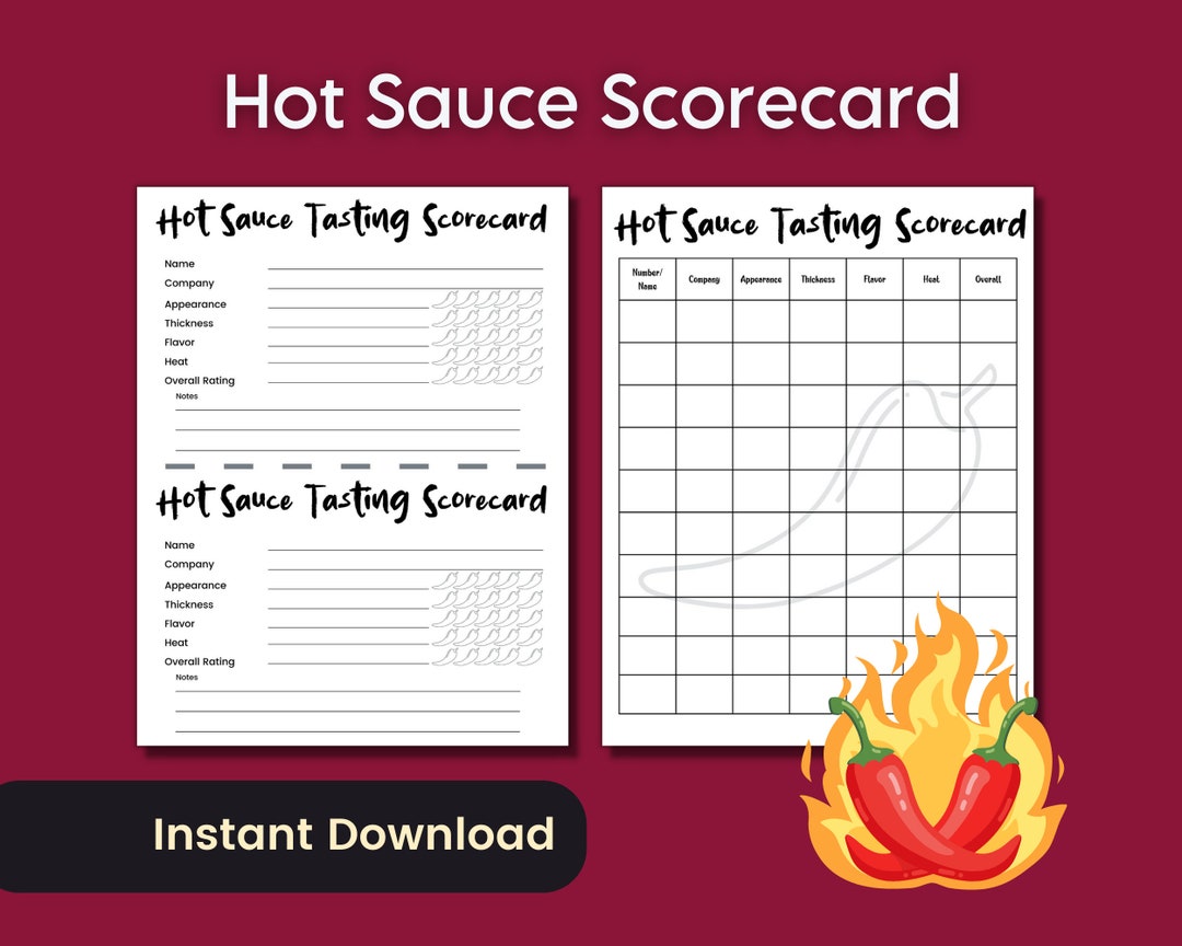 Hot Sauce Tasting Score Card, Fun Spicy Food Party Game Scoresheet to ...