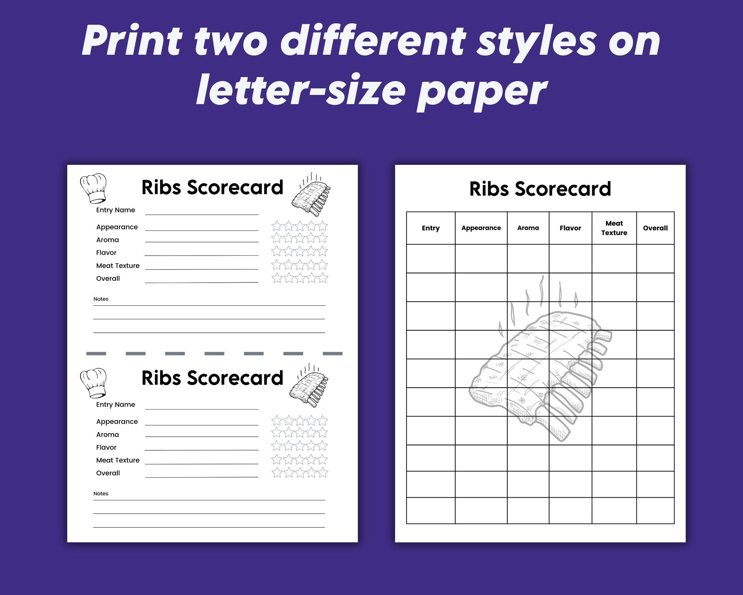Ribs Tasting Scorecard – BBQ Cookoff Judging Sheets (digital Download ...