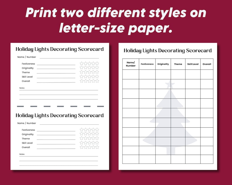 Christmas Lights Judging Scorecard – Holiday Decoration Contest ...