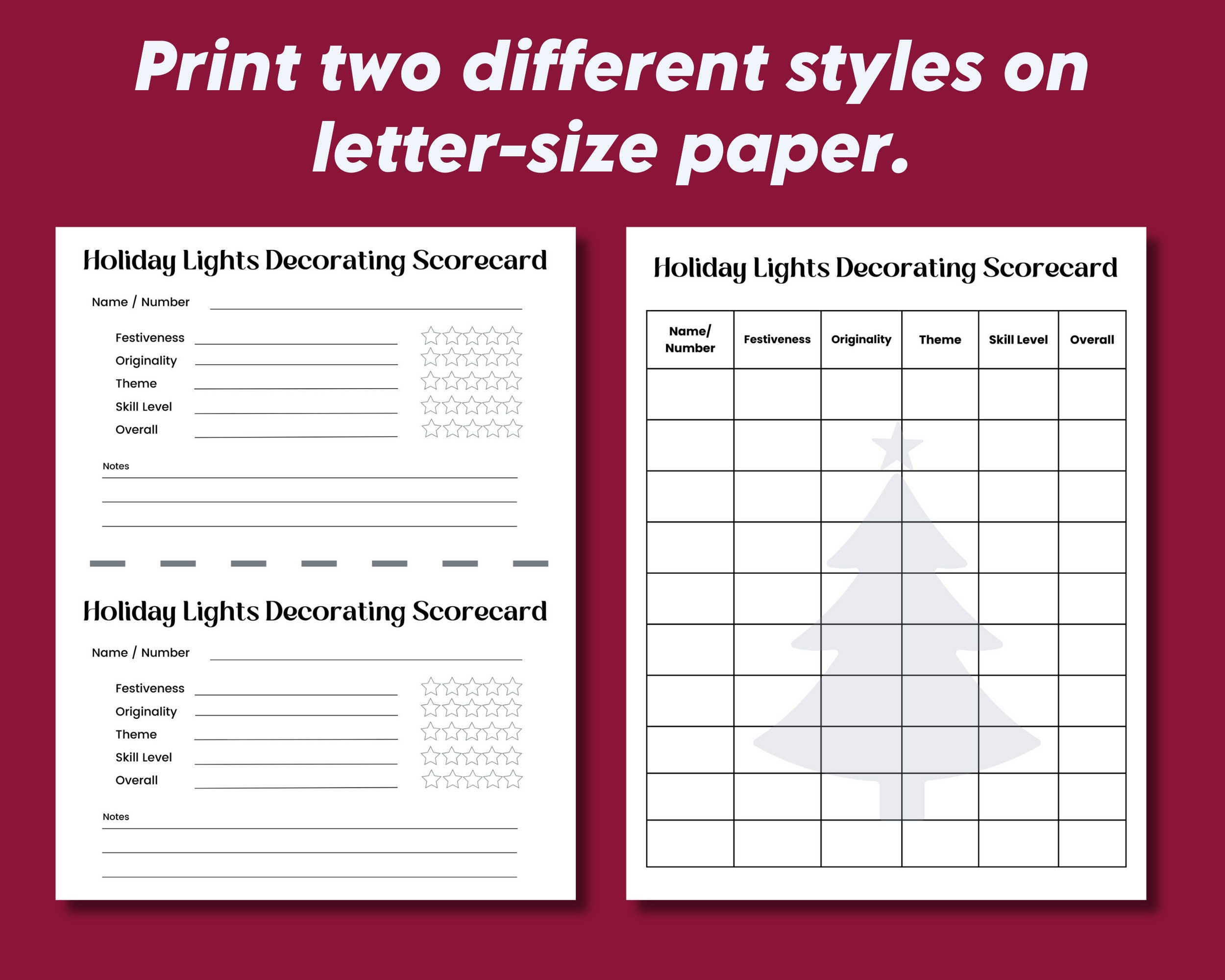Neighborhood Christmas Lights Judging Scorecard, Christmas Contest ...