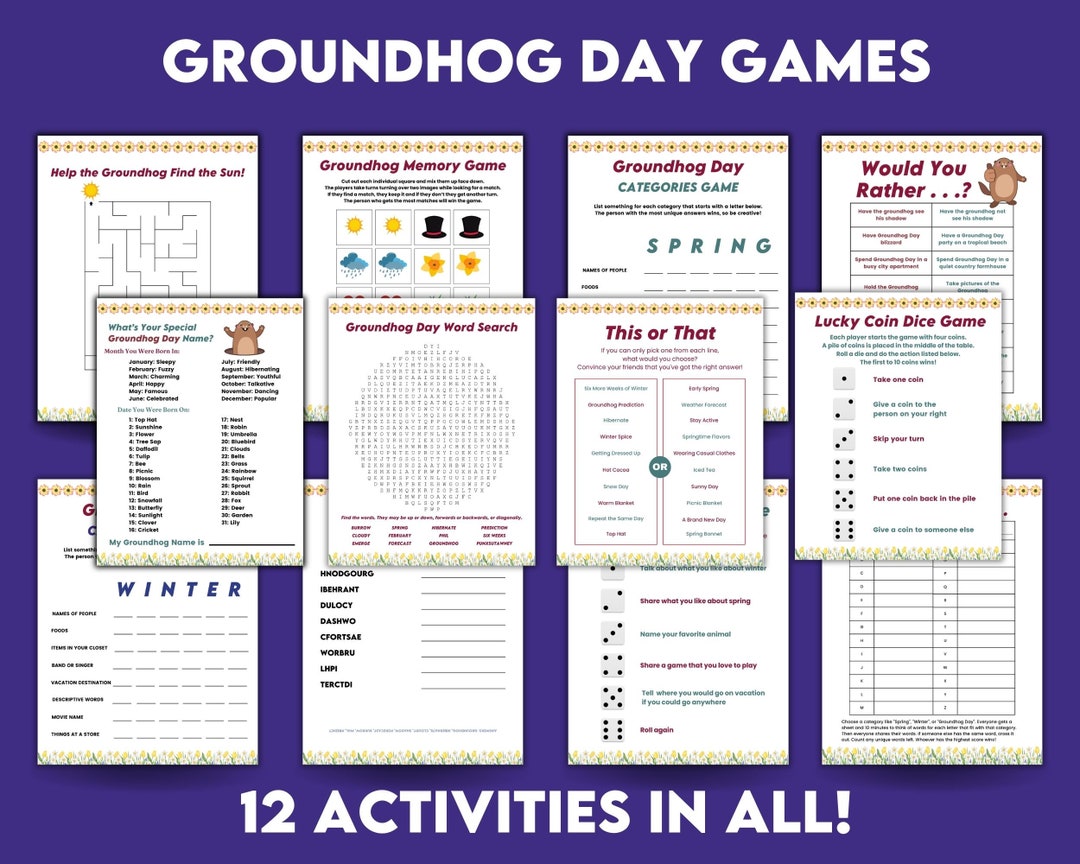 Groundhog Day Printable Game Bundle for Groundhog's Day 2024, Classroom ...