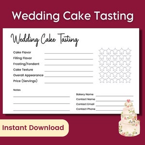 Wedding Cake Tasting Sheet, Bride Cake Planner Tasting Score Card for ...