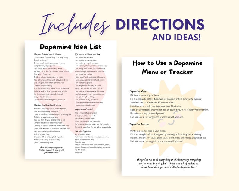 Dopamine Menu Template for Self Care Detox and Positive Thinking ...