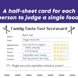 Family Taste Testing Challenge Contest Score Card, Dinner or Party Food ...