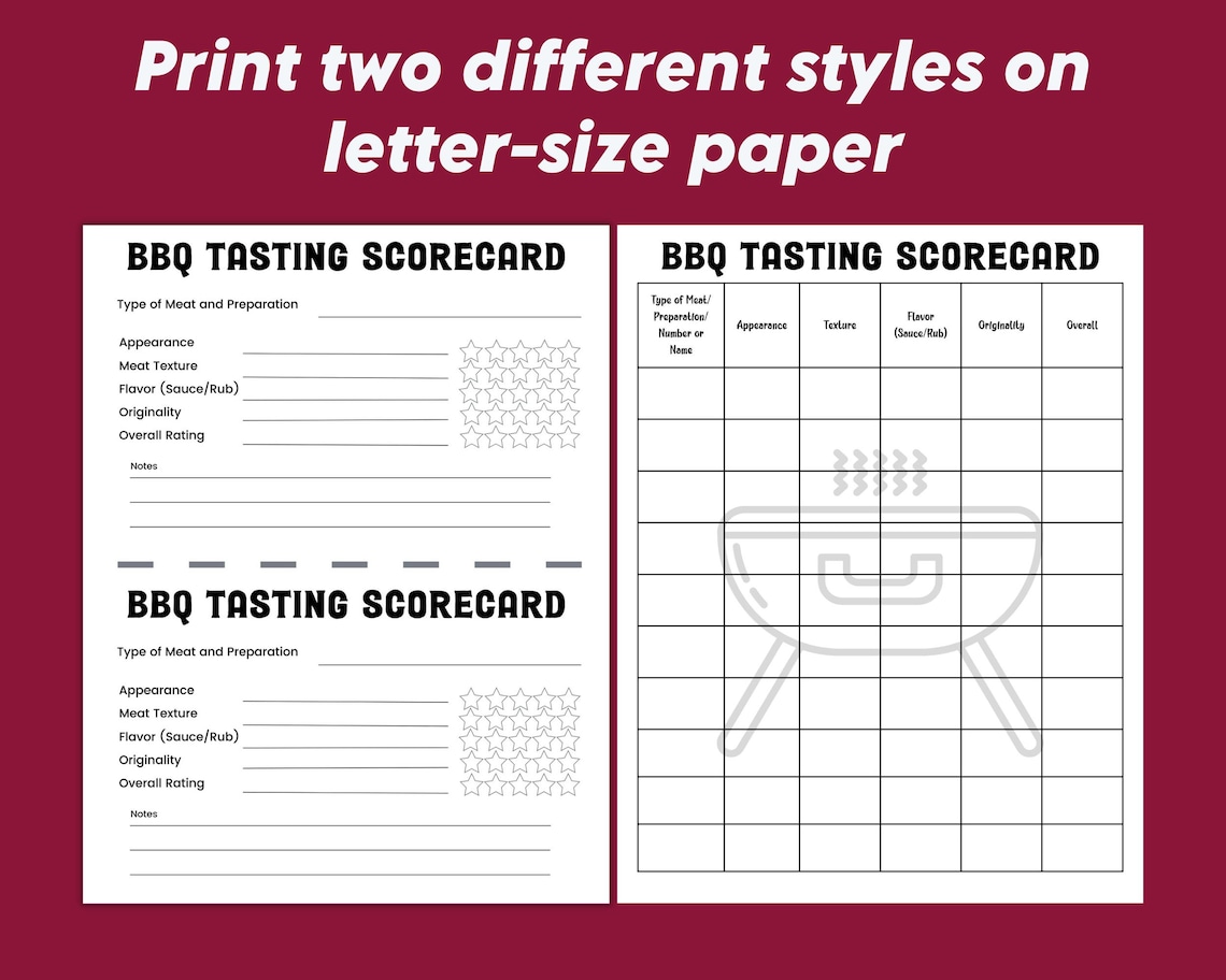 BBQ Tasting Score Card, Barbecue Cookoff Party Food Tasting Game, Food ...