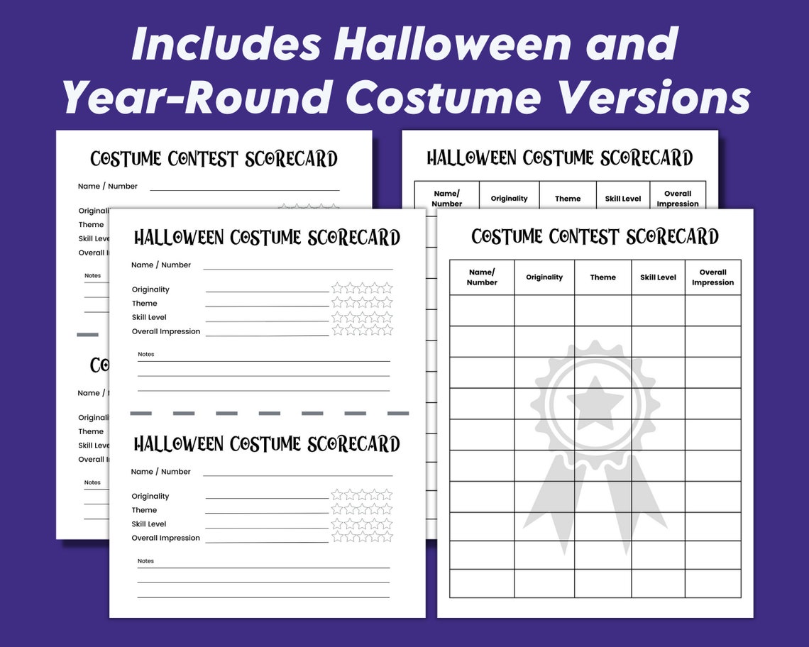 Costume Contest Score Card, Halloween Party Judges Scorecard, Cosplay ...