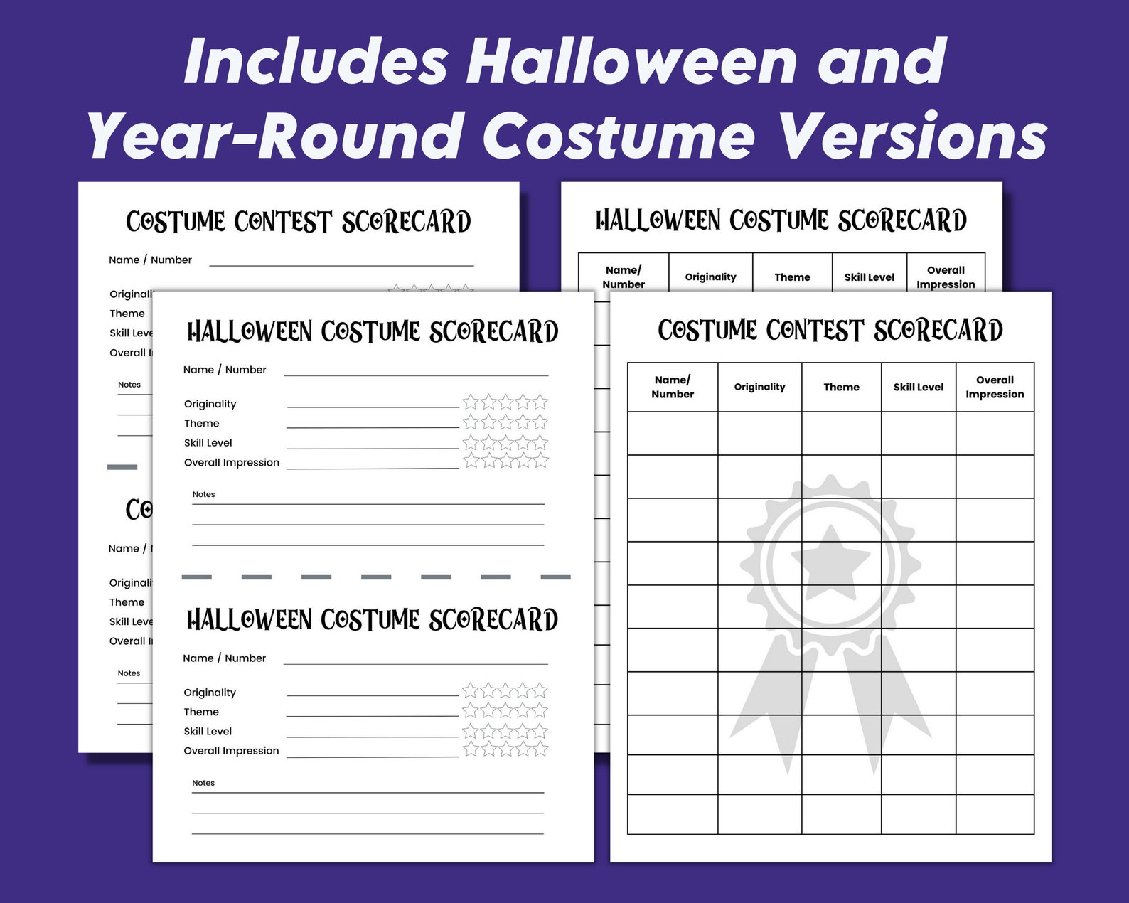 Costume Contest Score Card, Halloween Party Judges Scorecard, Cosplay ...