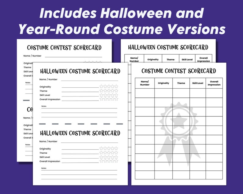 Costume Contest Scorecard – Halloween Party & Cosplay Judging Printable ...