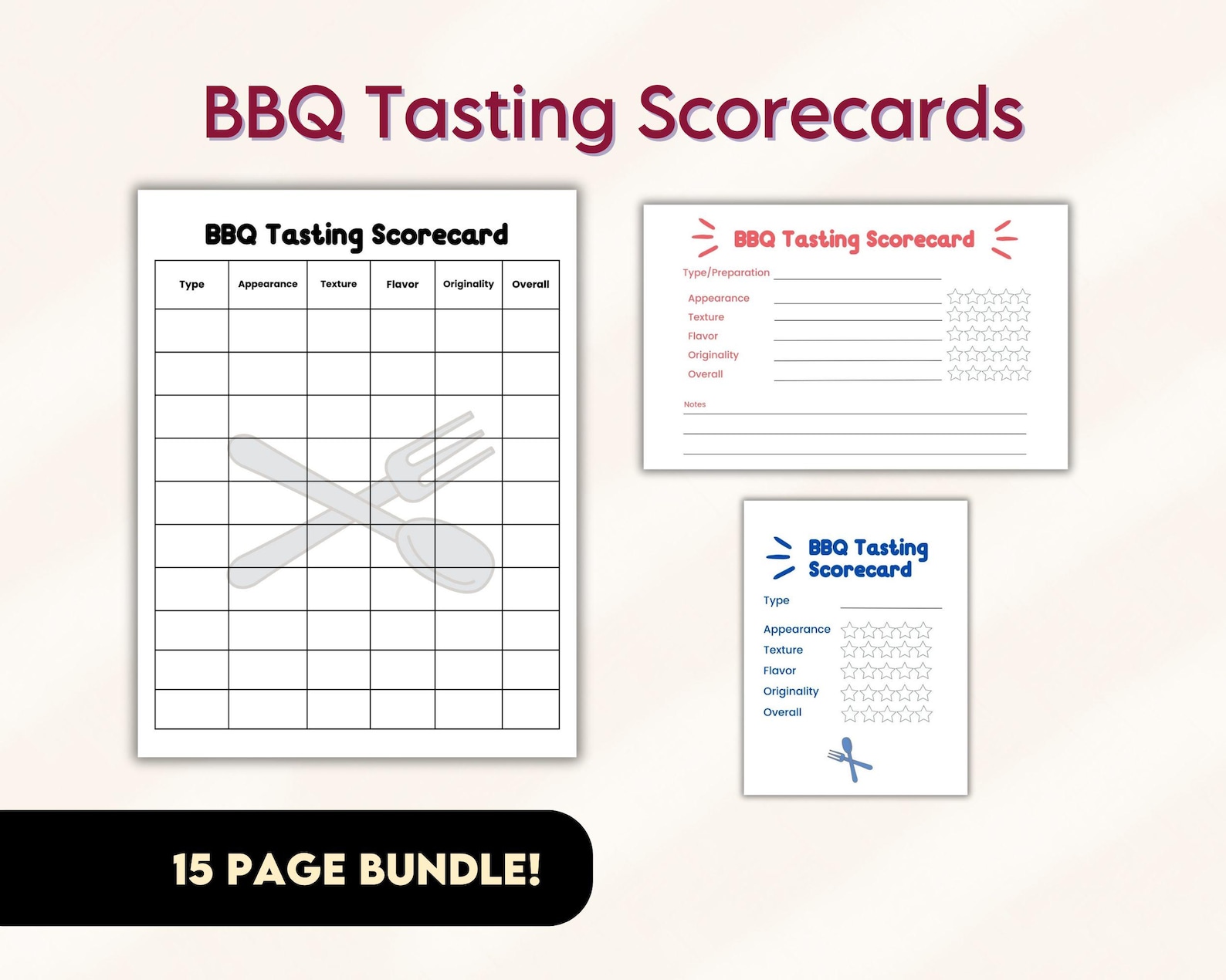 BBQ Cookoff Contest Party Scorecard Ballot for Barbeque Cooking ...