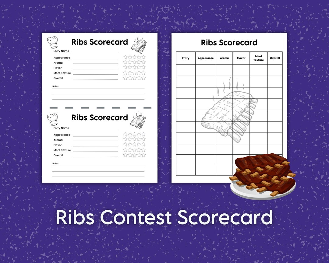 Ribs Tasting Score Card, Taste Test Contest Scorecards, Backyard BBQ ...