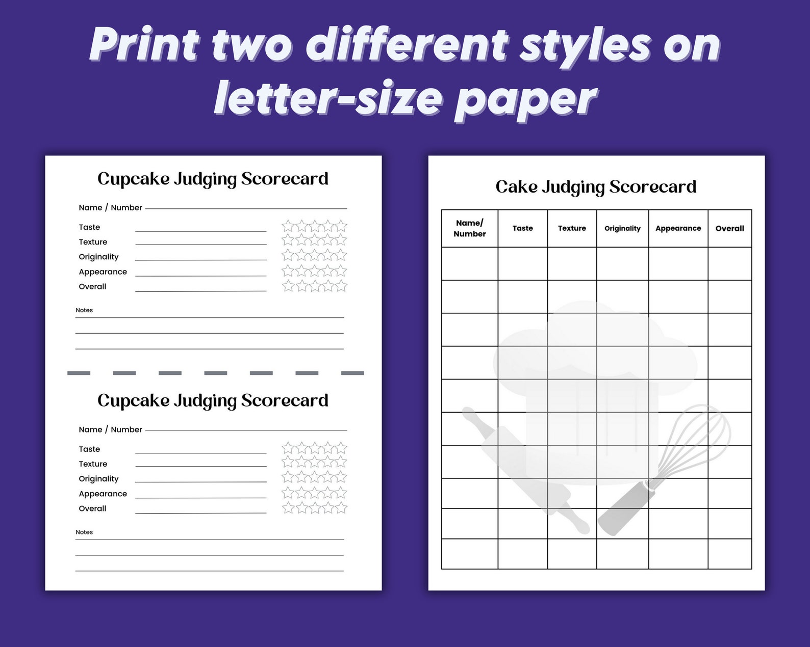 Cake & Cupcake Tasting Scorecard – Printable Judging Sheets for Pastry ...