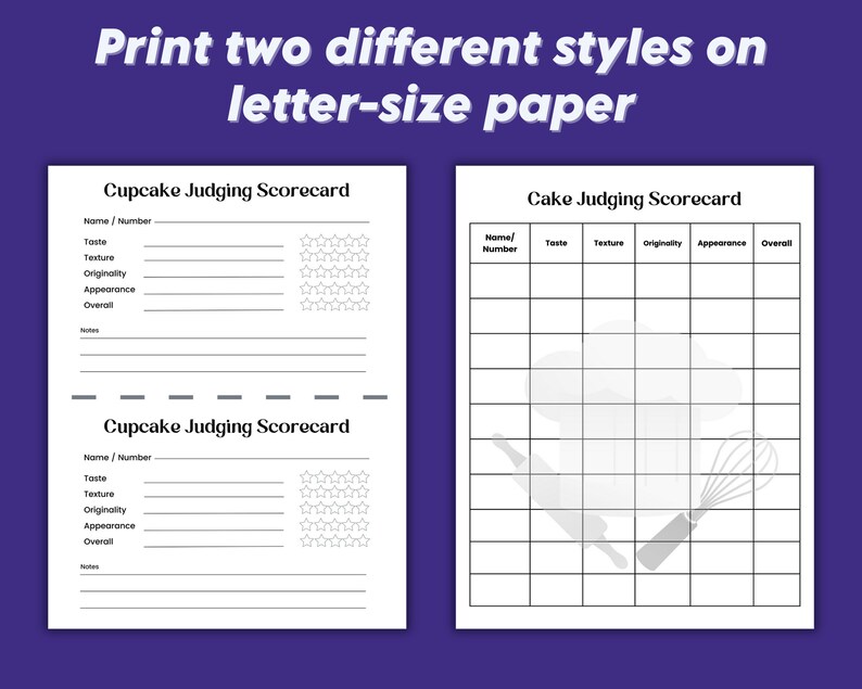 Cake & Cupcake Tasting Scorecard – Printable Judging Sheets for Pastry ...