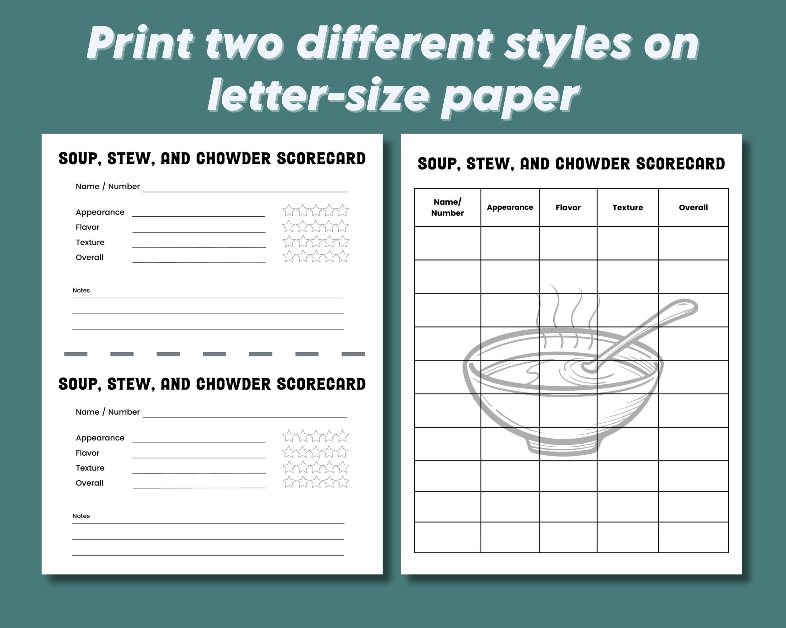Soup Cookoff Scorecard – Stew & Chowder Tasting Game (PDF Download) - Etsy
