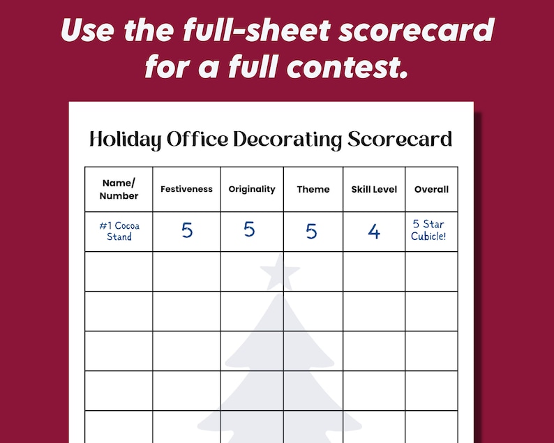 Office Holiday Party Game Scorecard for Decorating Desks, Christmas ...