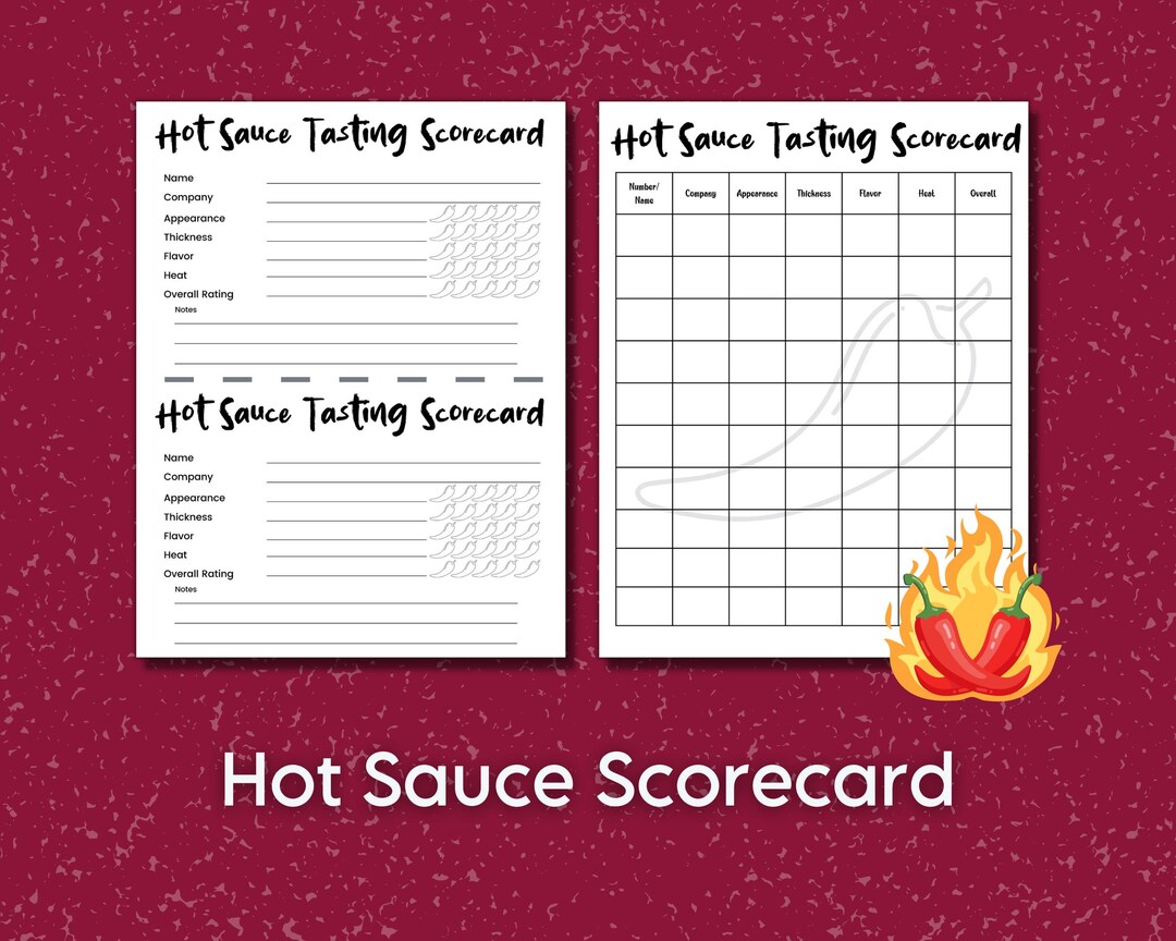 Hot Sauce Tasting Score Card, Fun Spicy Food Party Game Scoresheet ...