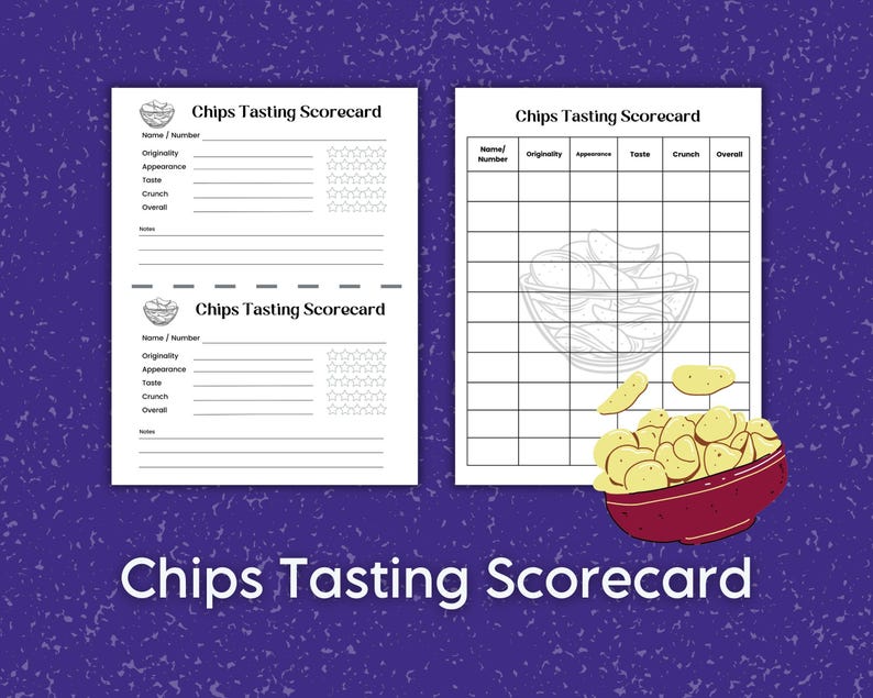 Chips Tasting Score Card, Potato Chip Party Food Tasting Game, Family ...