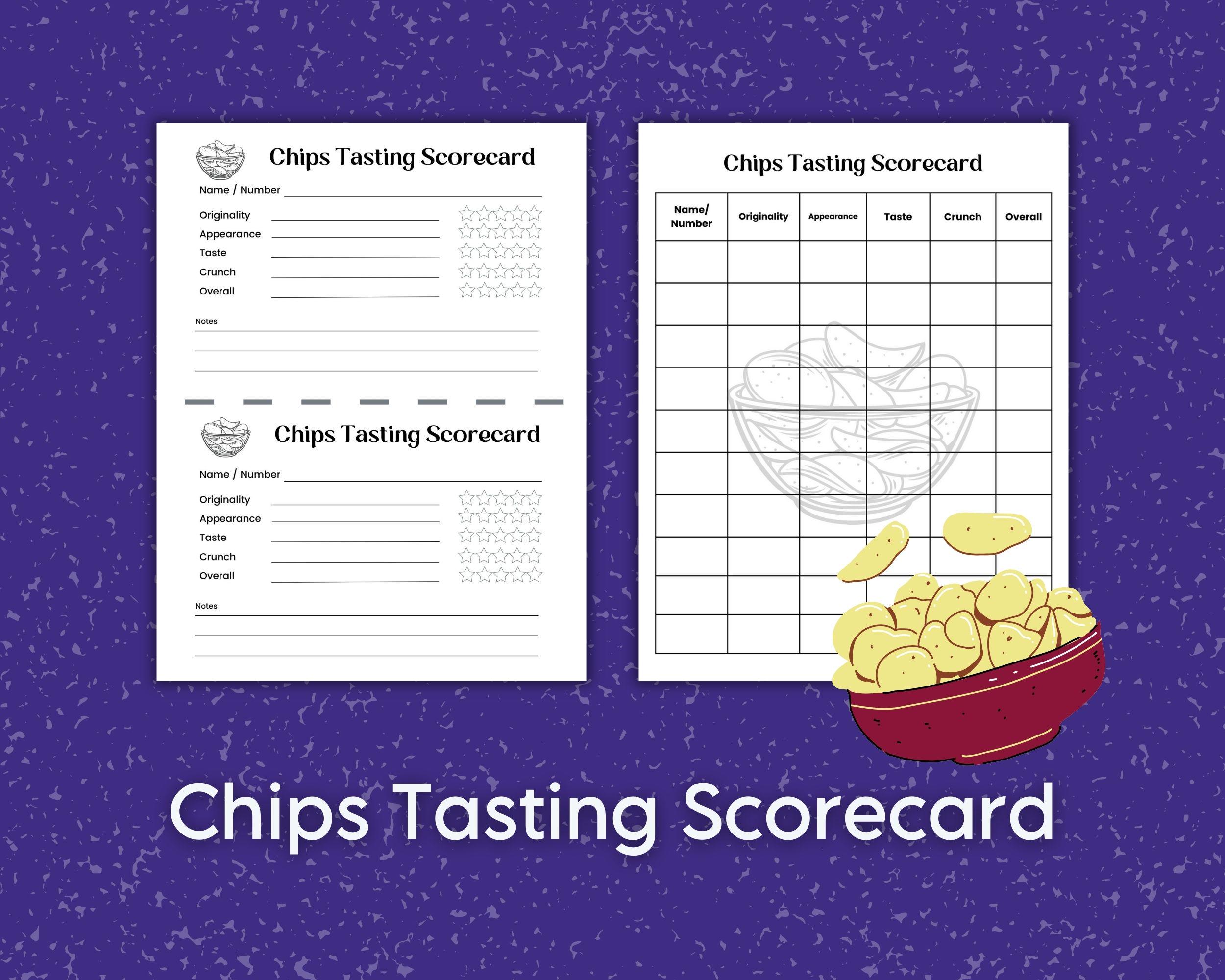 Chips Tasting Score Card, Potato Chip Party Food Tasting Game, Family ...