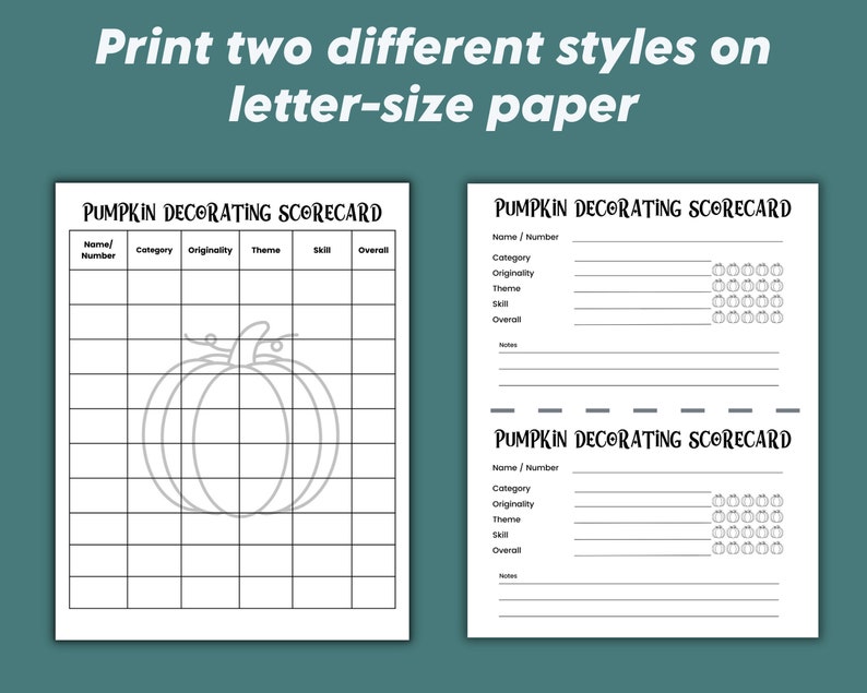Pumpkin Decorating Score Card, Halloween Party Contest Judges Scorecard ...