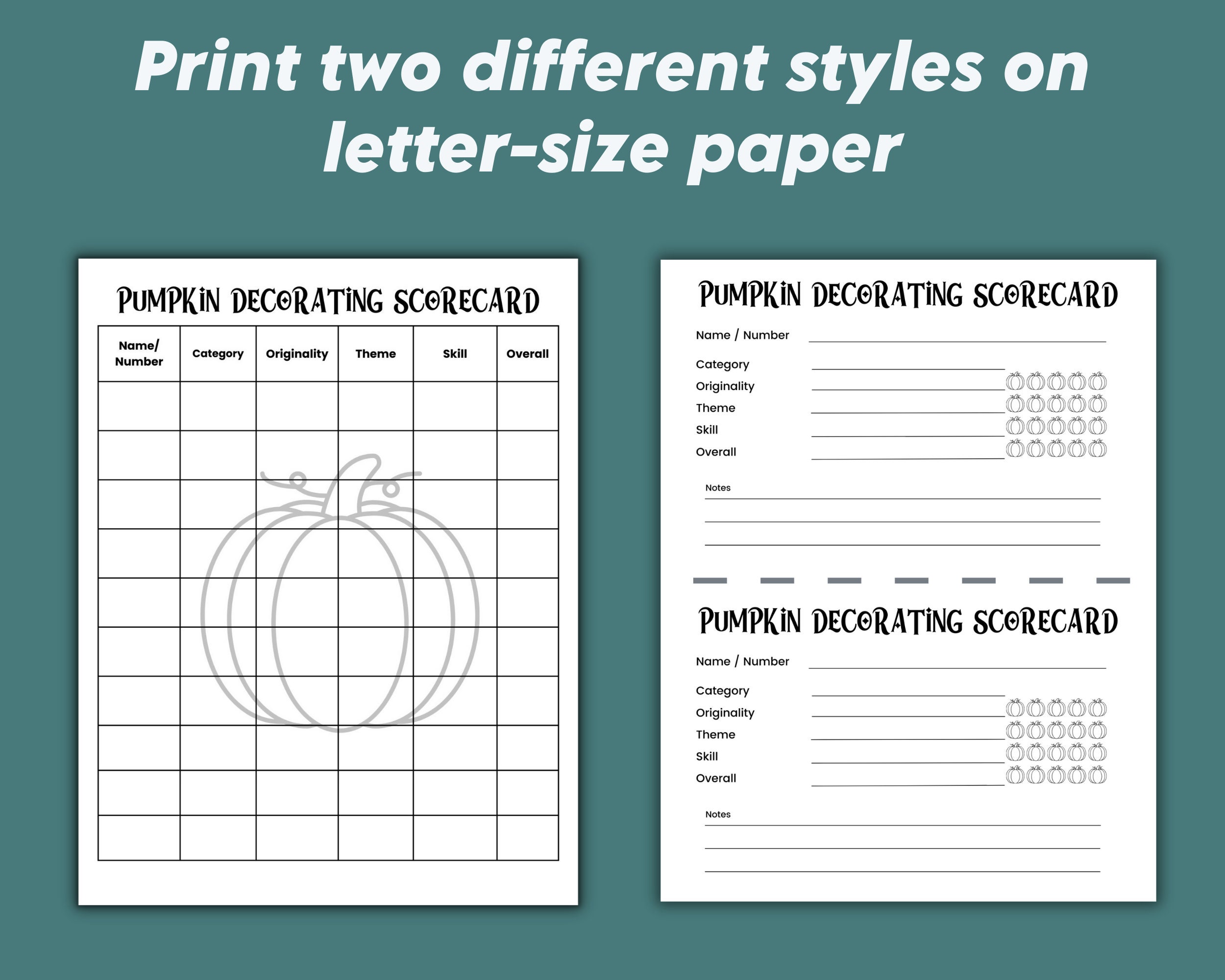 Pumpkin Decorating Score Card, Halloween Party Contest Judges Scorecard ...