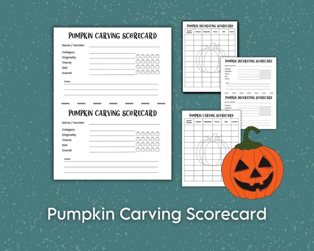 Pumpkin Carving Scorecard – Halloween Party Jack-o-lantern Judging Game ...