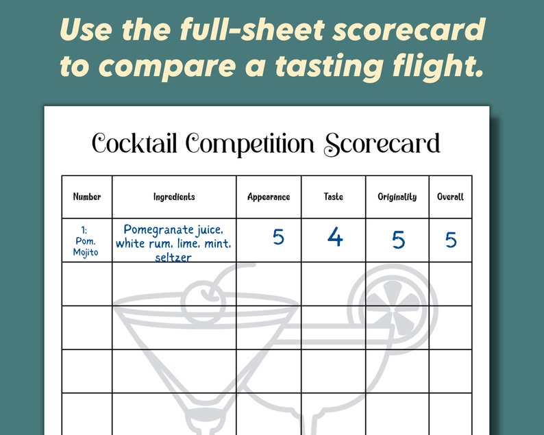 Cocktail Competition Scorecard – Mixed Drink Tasting Party Game (PDF ...