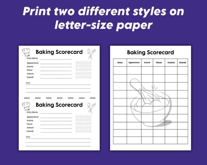 Baking Contest Scorecard – Printable Taste Test Party Challenge ...