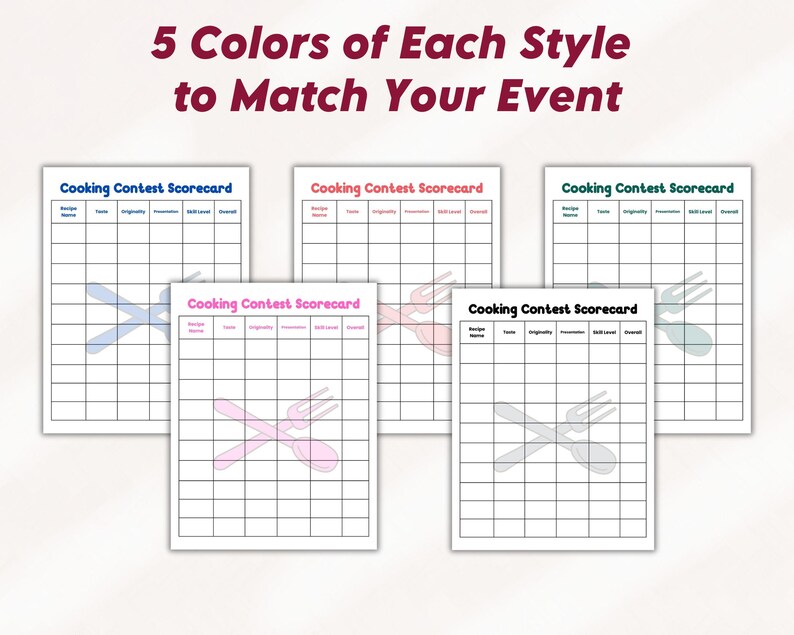 Cookoff Scorecard Bundle – Printable Food Tasting Game Pack (printable ...