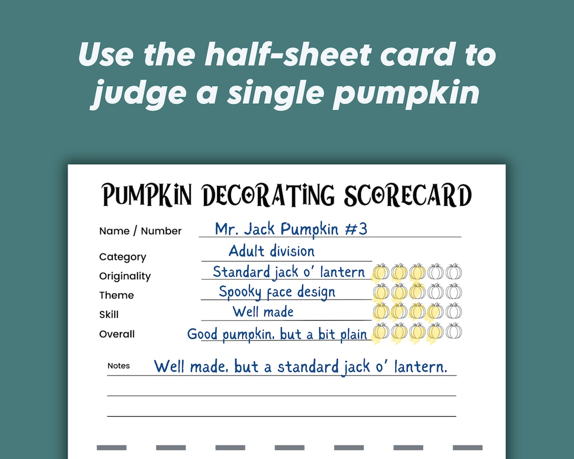 Pumpkin Decorating Score Card, Halloween Party Contest Judges Scorecard ...