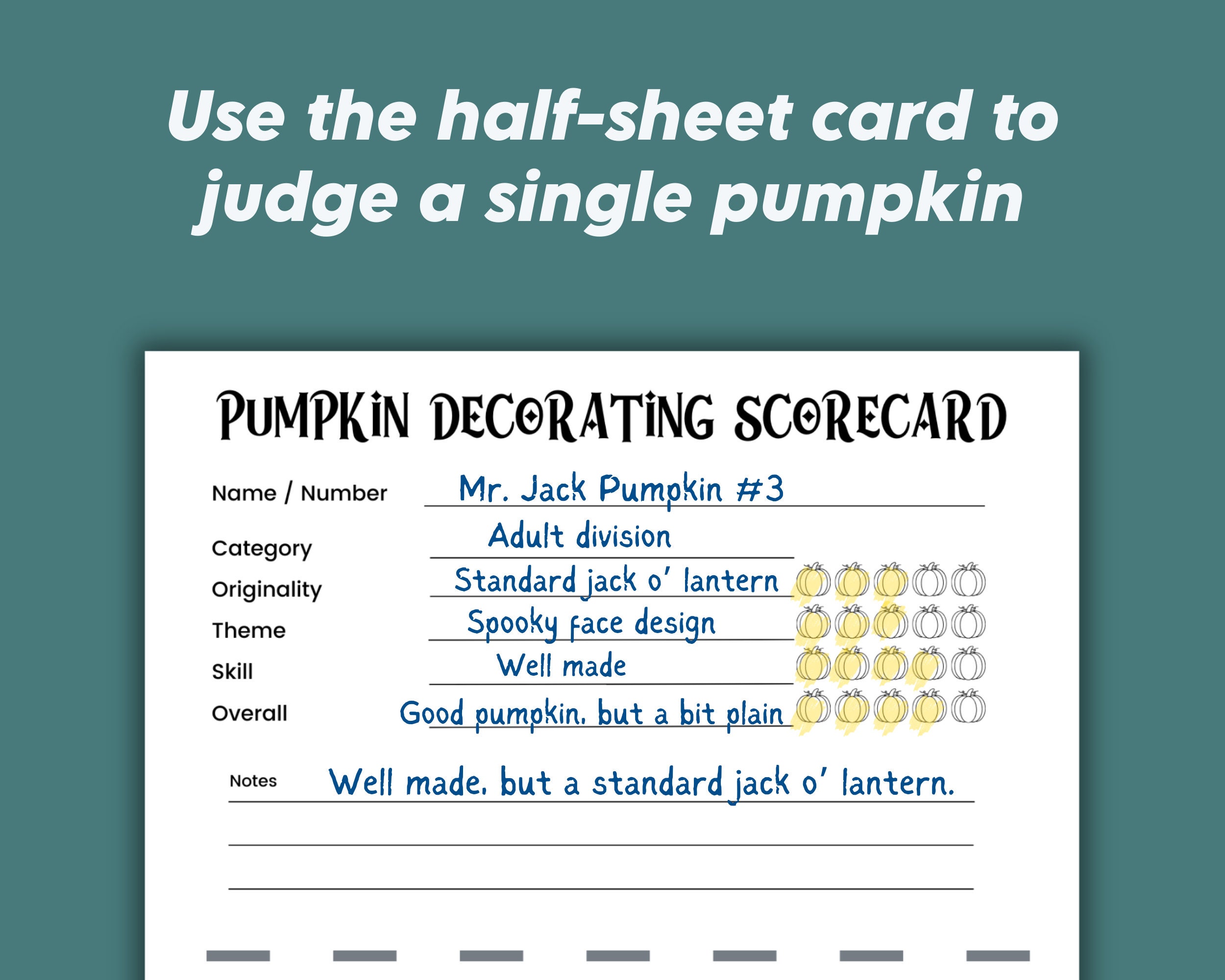 Pumpkin Decorating Score Card, Halloween Party Contest Judges Scorecard ...