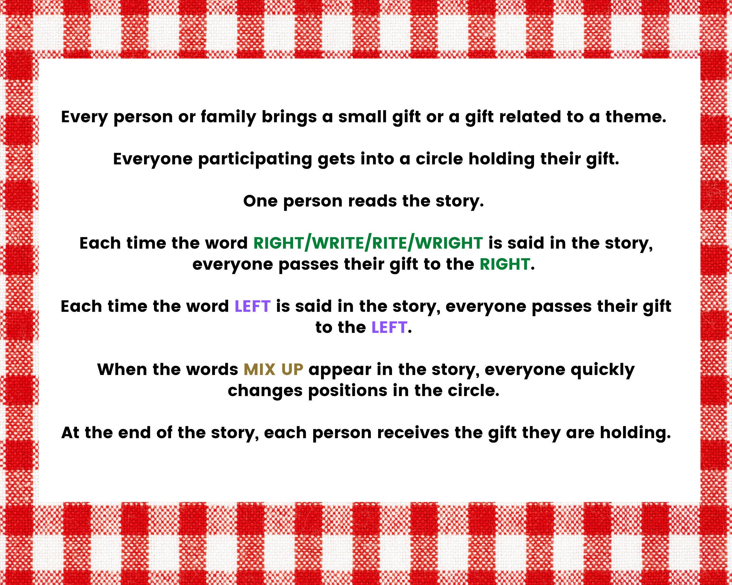 Family Reunion Gift Exchange Game – Left Right Story Printable (PDF ...