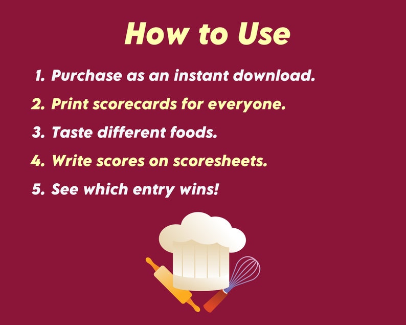 Cookoff Scorecard – Printable Food Tasting Game & Competition Judging ...
