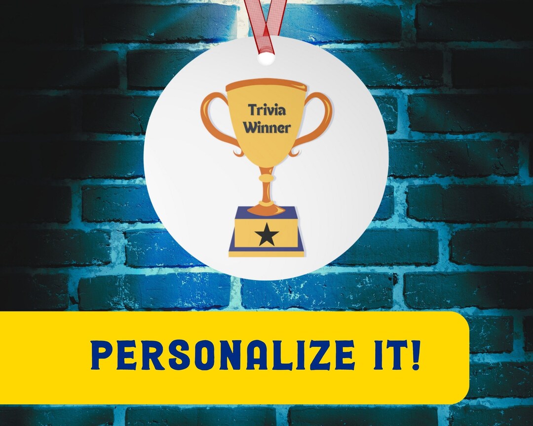 Trivia Night Game Winner Trophy Metal Ornament, Group Games Quiz ...