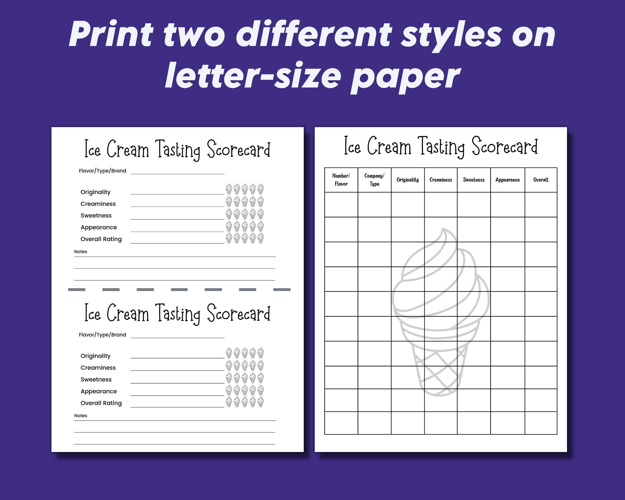 Ice Cream Tasting Scorecard – Birthday Party Game Printable for ...
