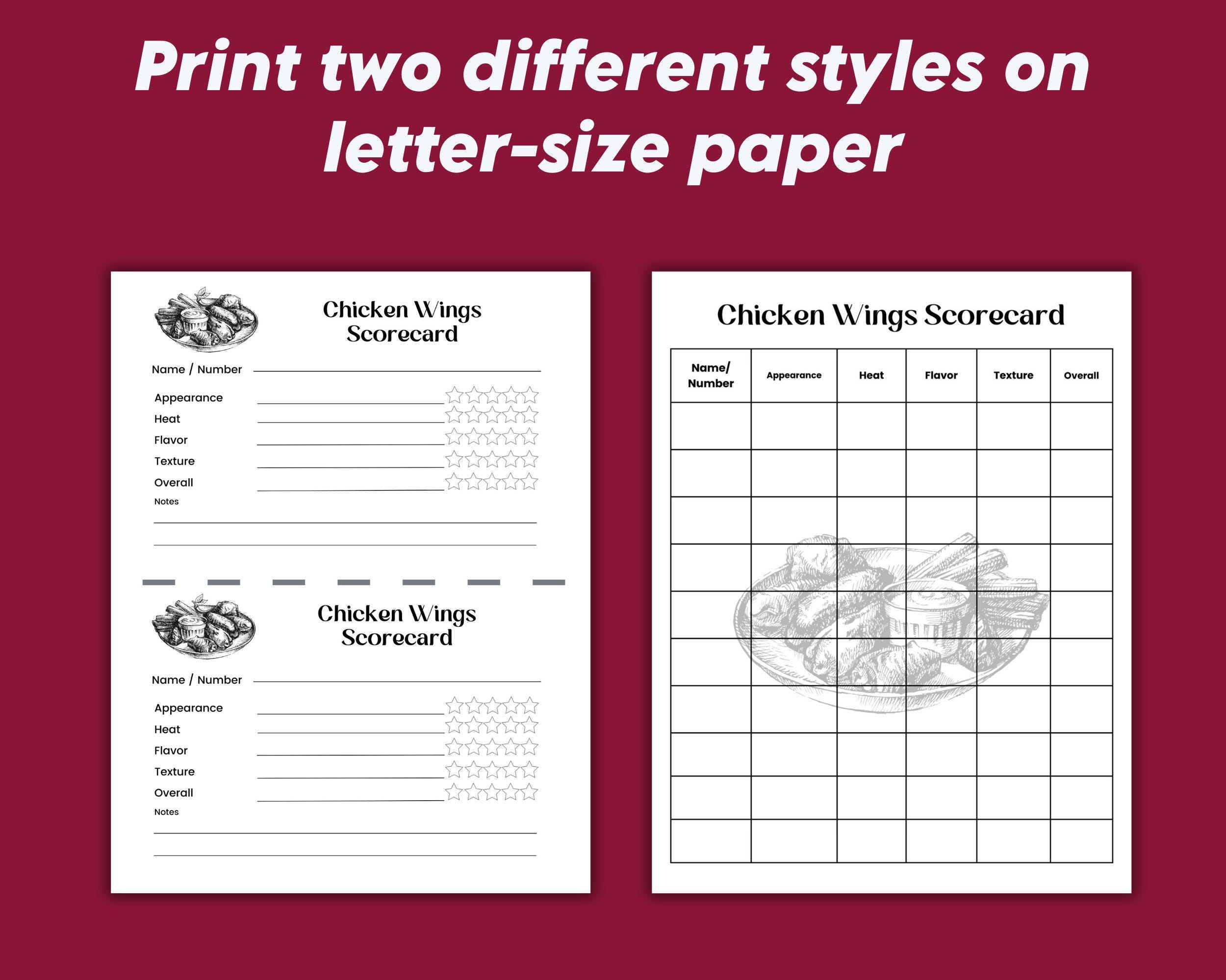 Chicken Wings Tasting Scorecard – Spicy Food Party Game, Buffalo Wings ...