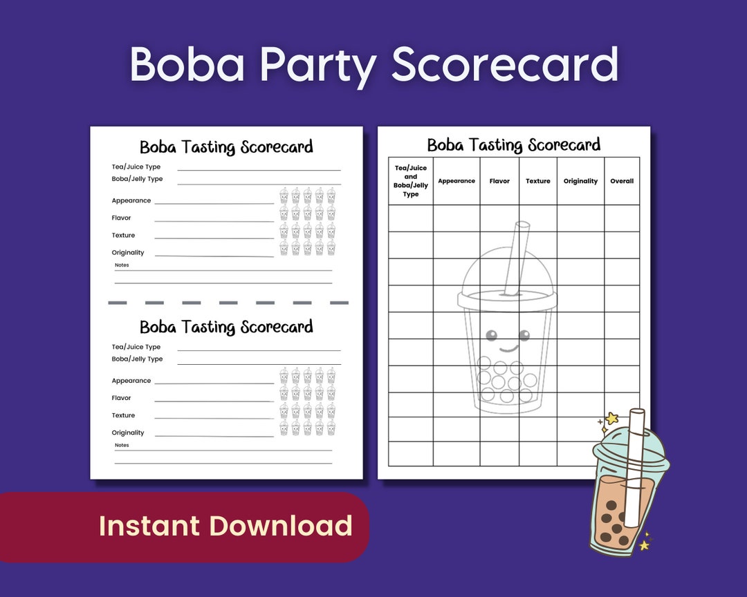 Boba Tasting Score Card, Bubble Tea Family Party Food Game, Milk Tea ...