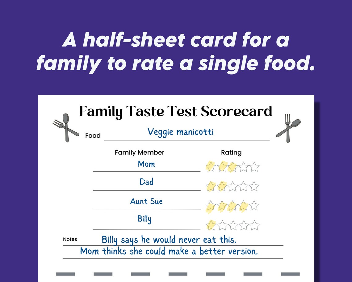 Family Taste Testing Challenge Contest Score Card, Dinner or Party Food ...